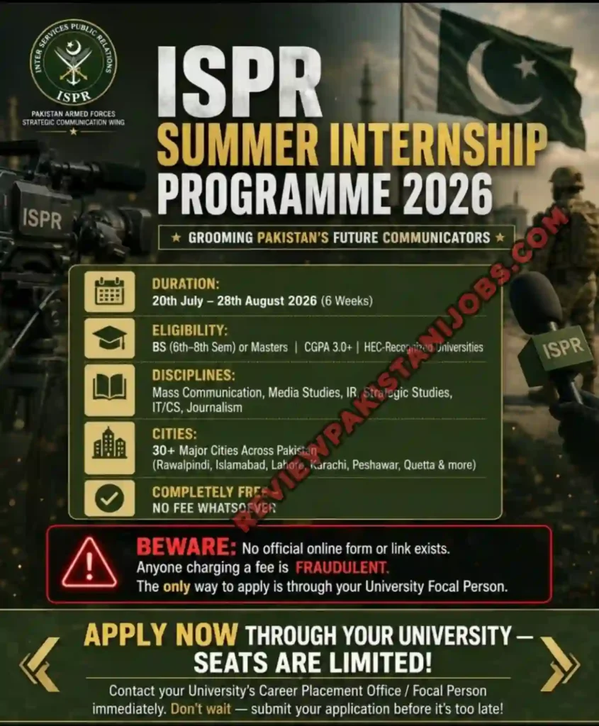 Pakistan Army ISPR Summer Internship Programme 2026 – Apply Online ...